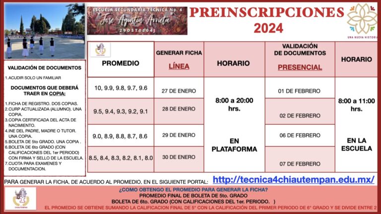 Preinscripciones al ciclo escolar 2024-2025 – Escuela Secundaria Técnica #4